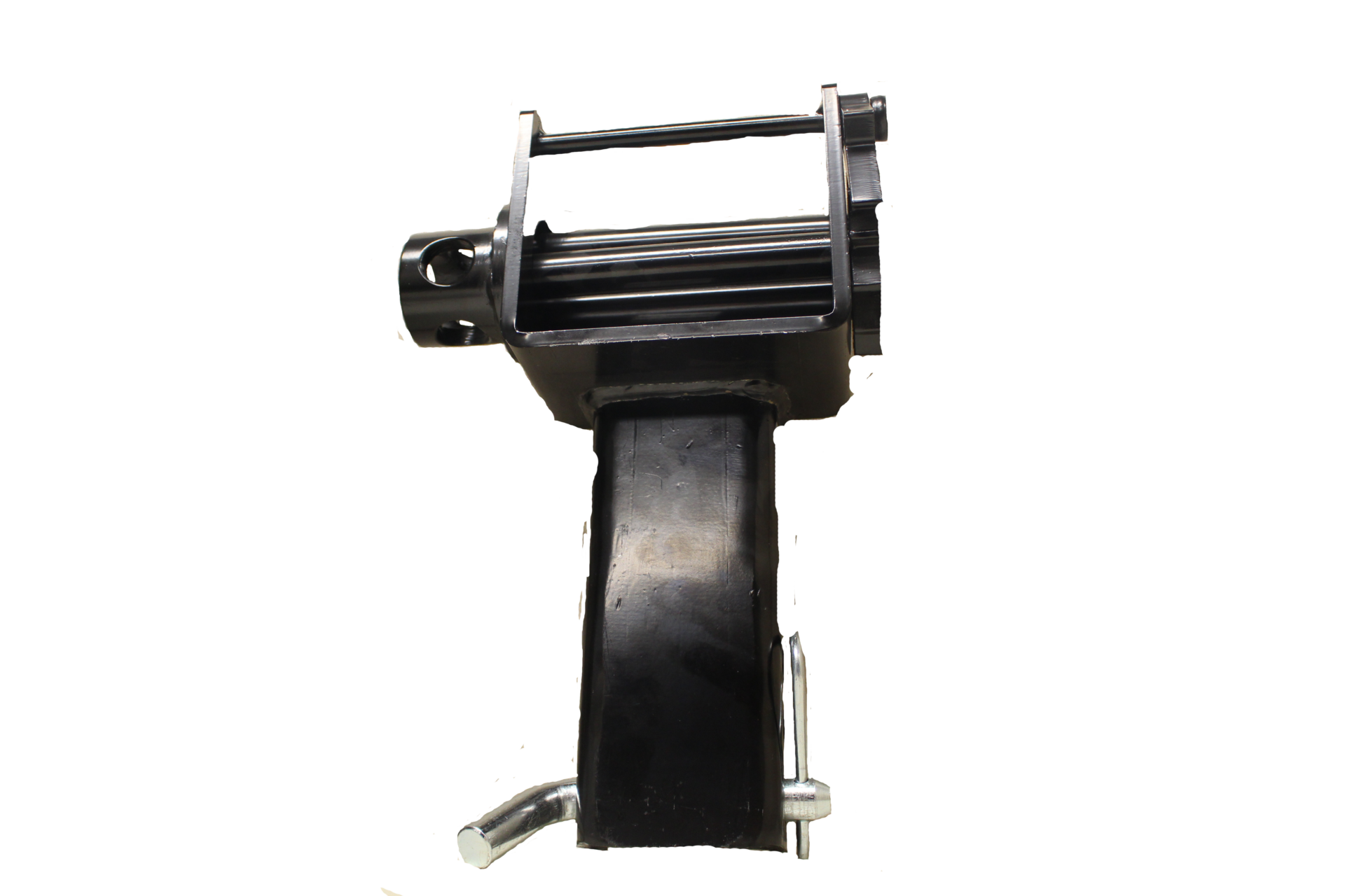 Black powder coated trailer stake pocket winch. Inward facing ...